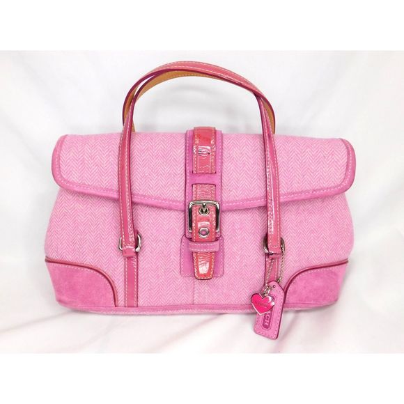 Coach | Bags | Coach Pink Tweed Herringbone Satchel Mini Shoulder Bag ...